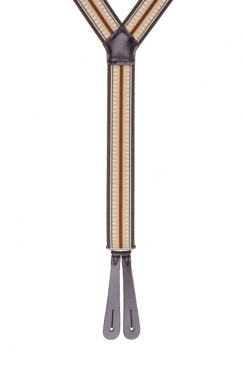 Brown Striped Leather End Braces | Button Braces - Gents Shop